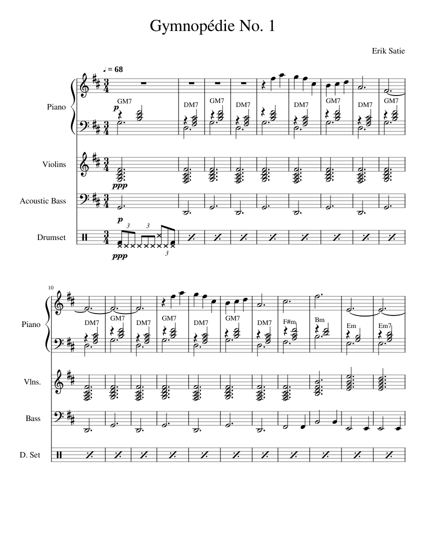 Gymnopédie No. 1 (Easy Piano) Sheet Music for Piano, Bass guitar, Drum ...