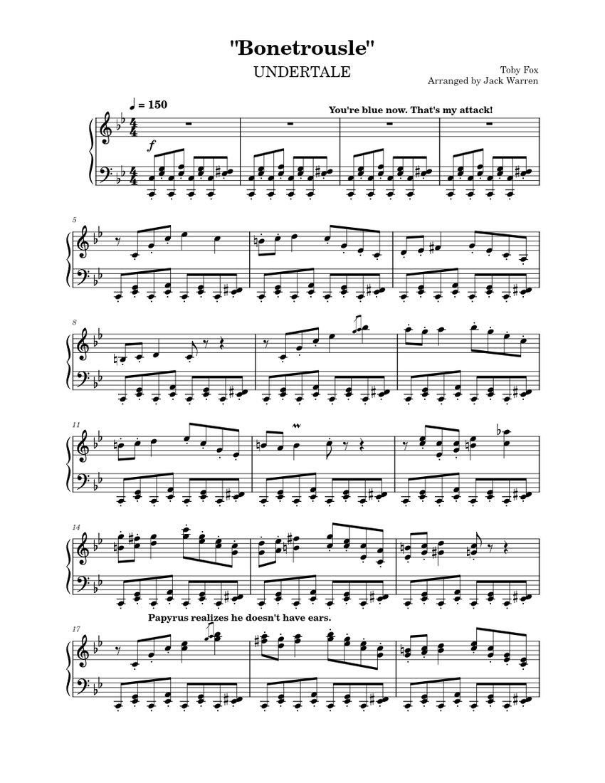 Bonetrousle – Toby Fox - Undertale Sheet Music for Piano (Solo) | MuseScore.com