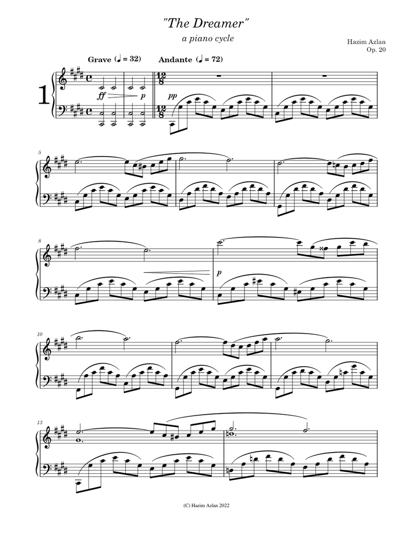 "The Dreamer" Op. 20 Sheet music for Piano (Solo) | Musescore.com