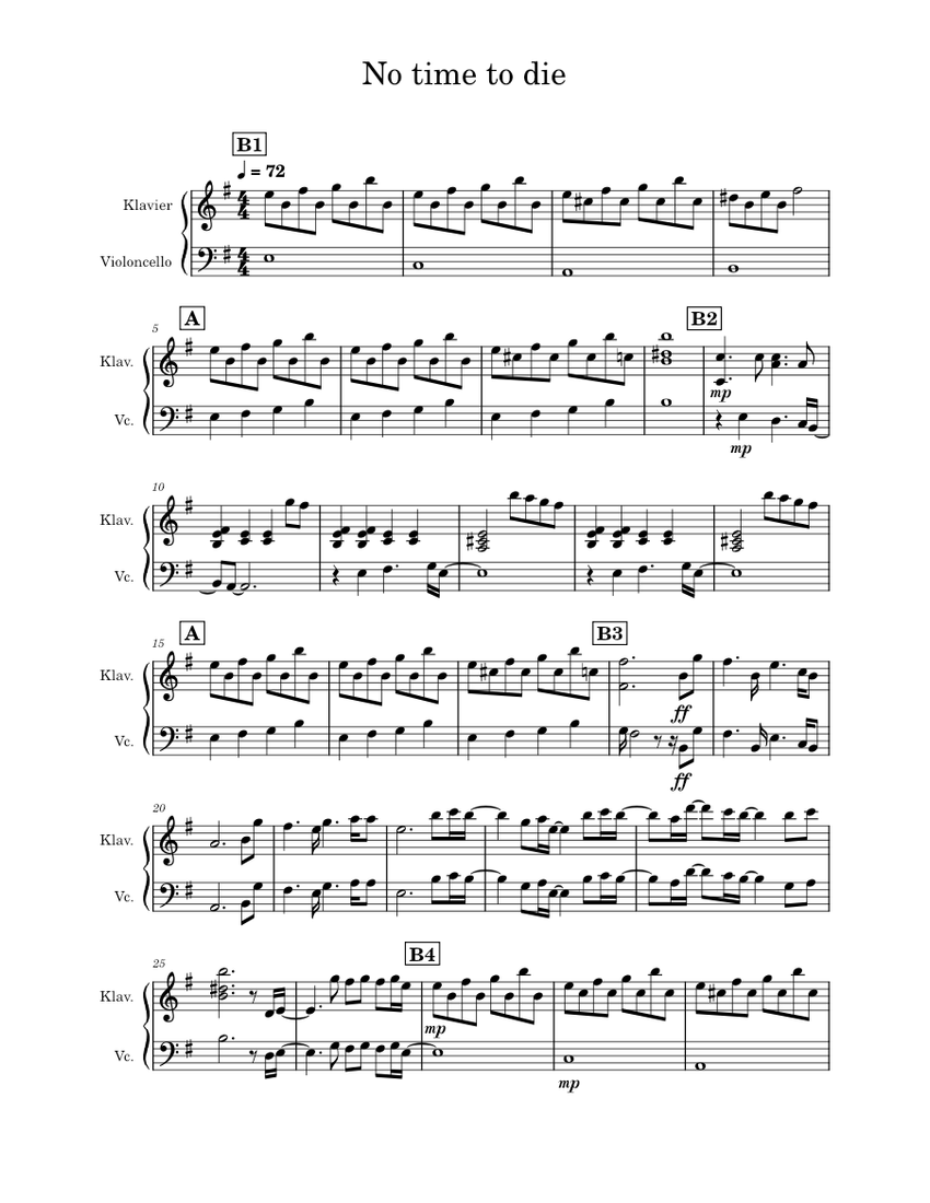 No Time To Die – Billie Eilish No time to die Sheet music for Piano, Cello (Mixed Duet ...