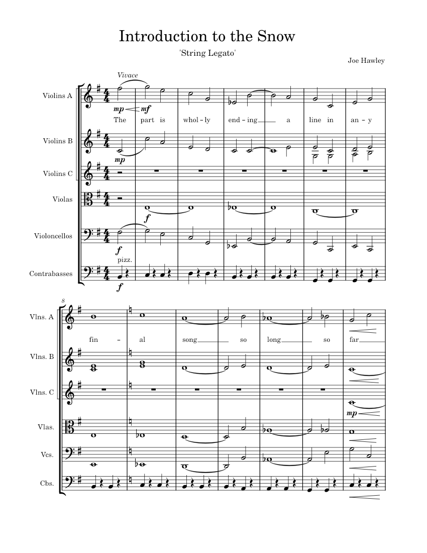 Introduction To The Snow, String Legato Sheet Music for Strings group ...