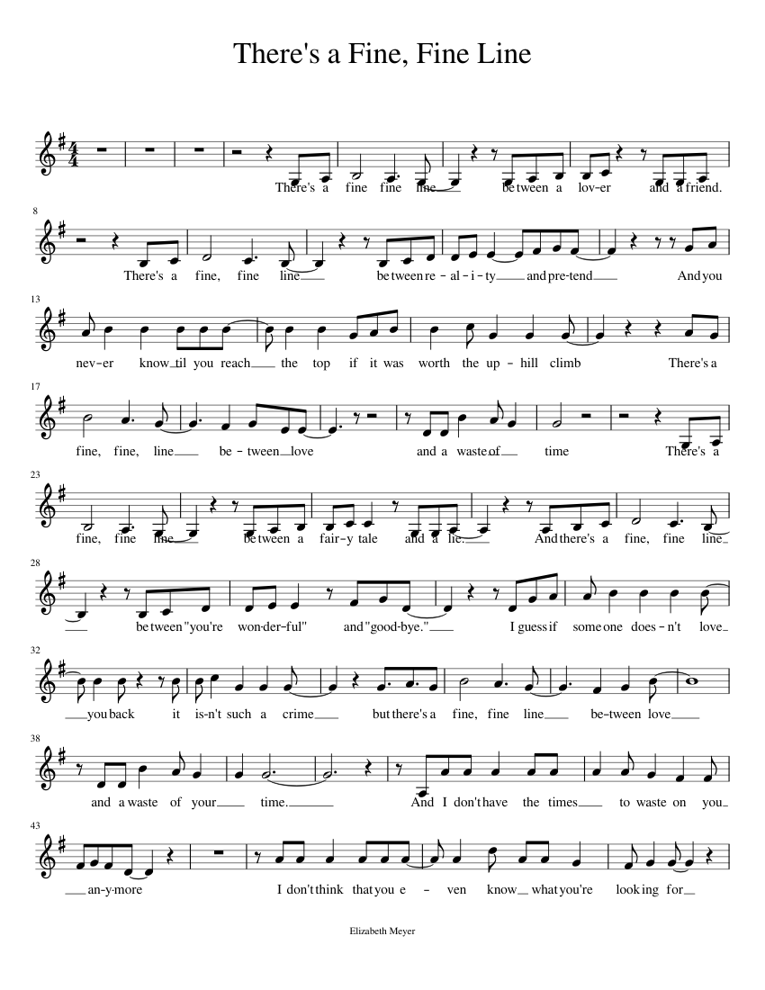 There s a Fine Fine Line Sheet Music for Piano (Solo) Easy | MuseScore.com