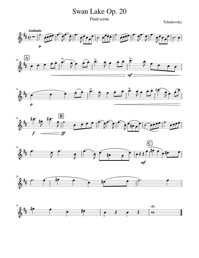 Swan Lake Final Scene – Pyotr Ilyich Tchaikovsky Swan Lake Op 20 in D - Tchaikovsky Piano Violin ...