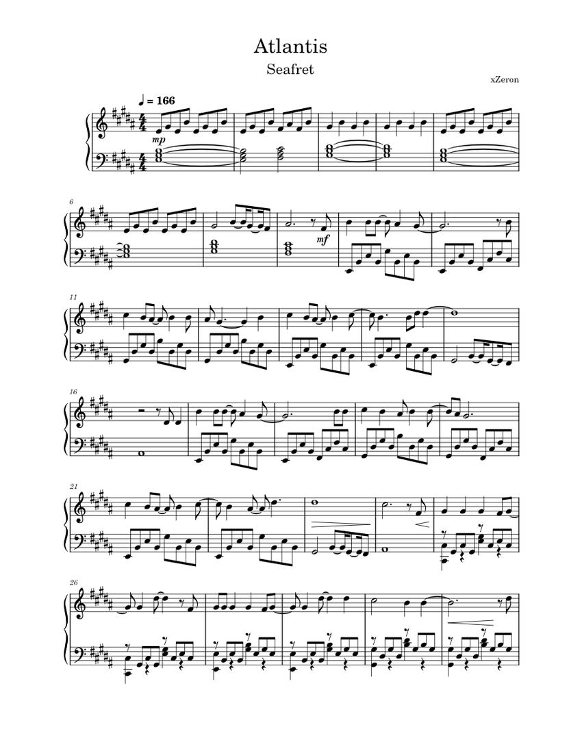 Atlantis – Seafret Sheet Music for Piano (Solo) | MuseScore.com