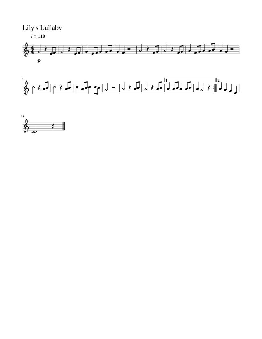Lily's Lullaby Sheet Music for Flute (Solo) | MuseScore.com