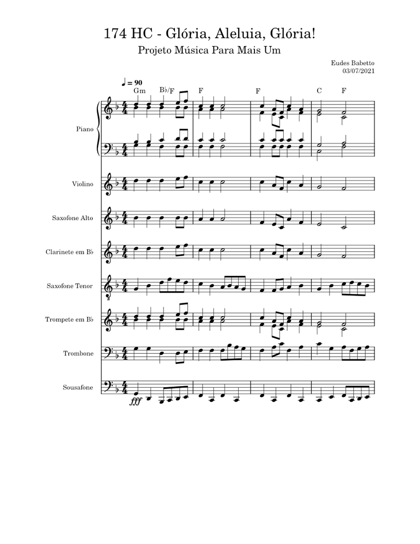 174_HC_-_G´loria,_Aleluia,_Glória! Sheet music for Piano, Clarinet in b-flat, Saxophone alto ...