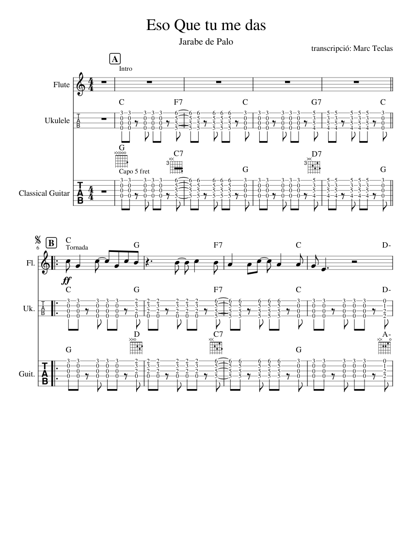 Eso que tu me das Sheet Music and Tab with Chords for Flute, Guitar ...