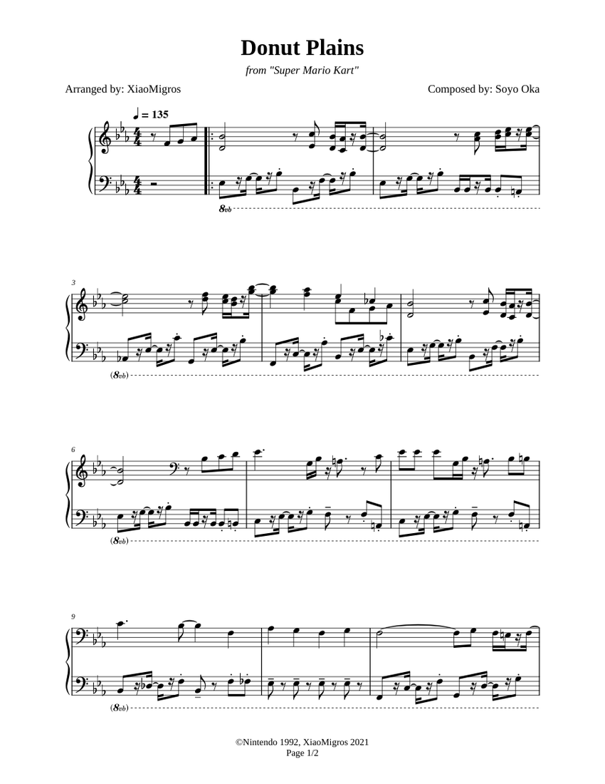 Donut Plains - Super Mario Kart Sheet Music for Piano (Solo ...