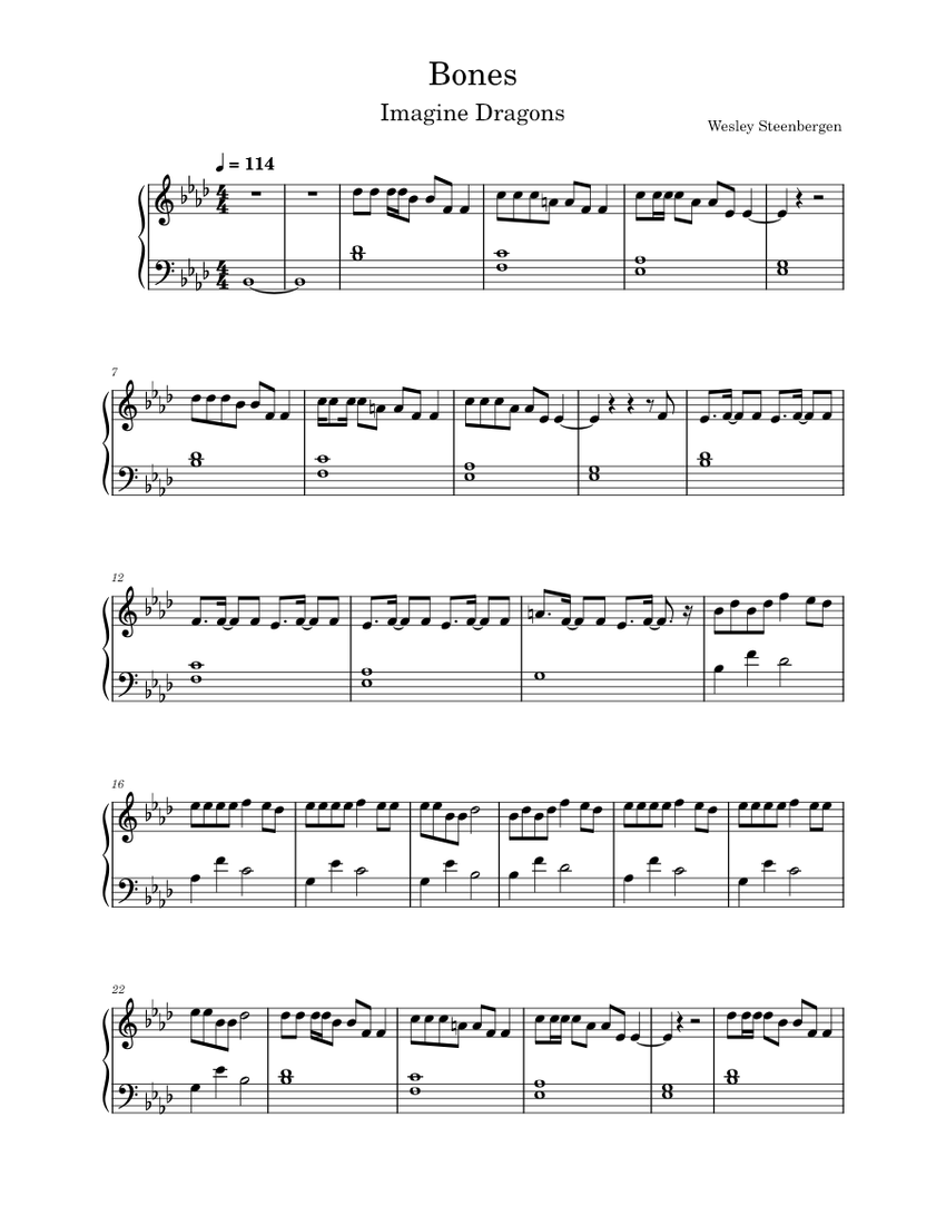 Bones – Imagine Dragons Sheet Music for Piano (Solo) easy | MuseScore.com