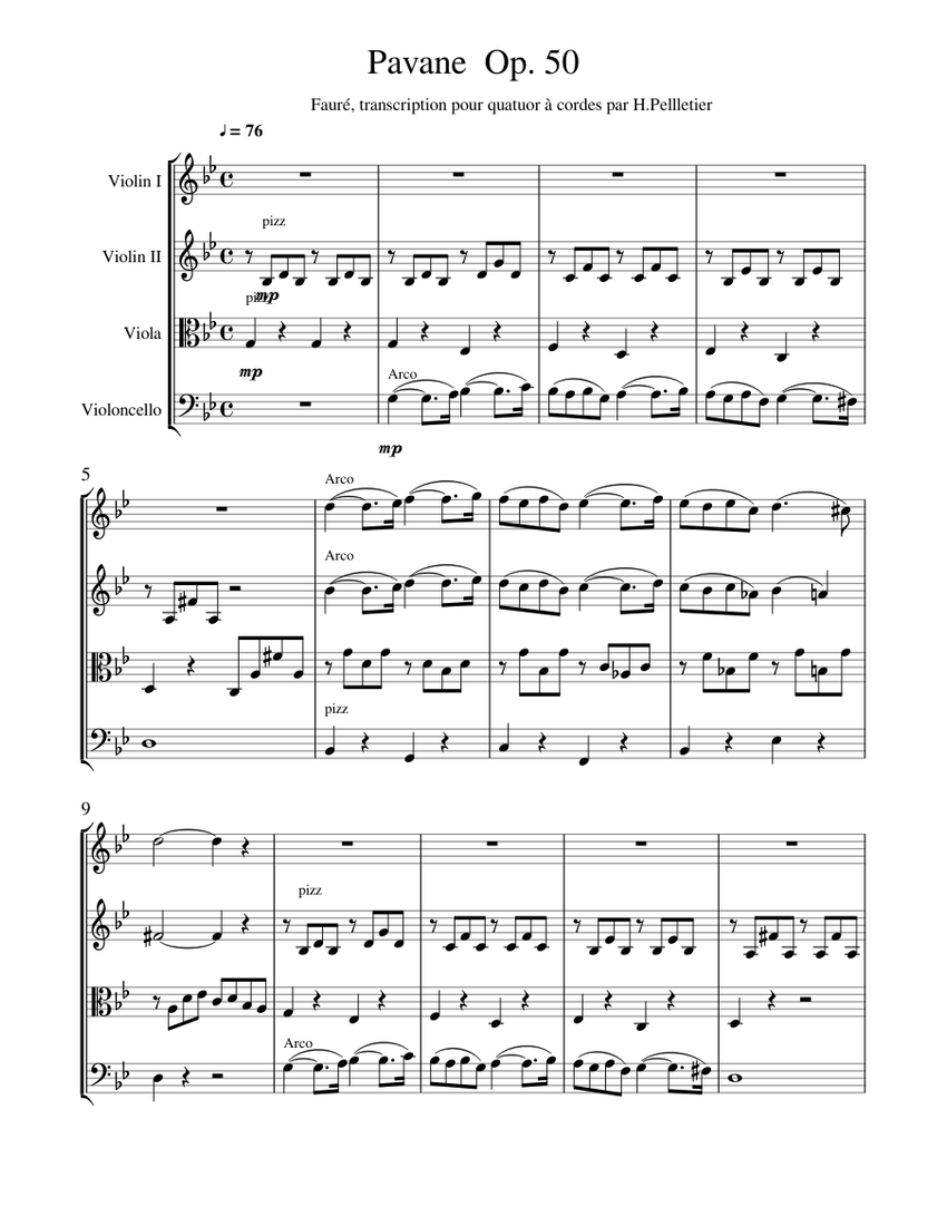 Pavane Op. 50 (Extrait) Fauré Sheet Music for Violin, Viola, Cello ...