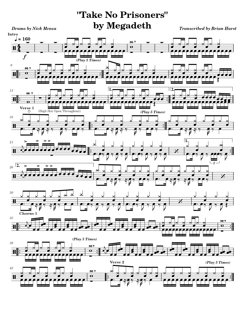 Take No Prisoners - Megadeth (Drums) Sheet Music for Drum group (Solo ...