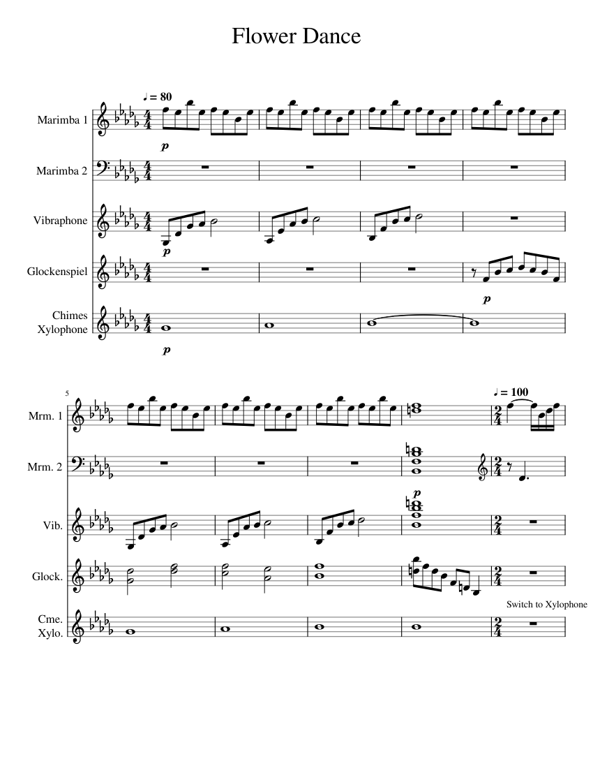Flower Dance (for percussion) Sheet Music for Vibraphone, Glockenspiel ...