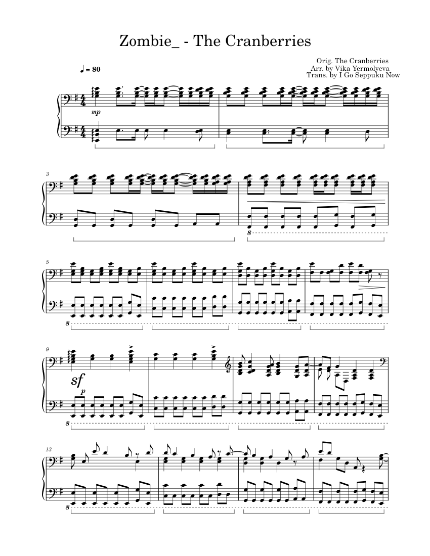 Zombie – The Cranberries The Cranberries – Zombie Sheet music for Piano ...