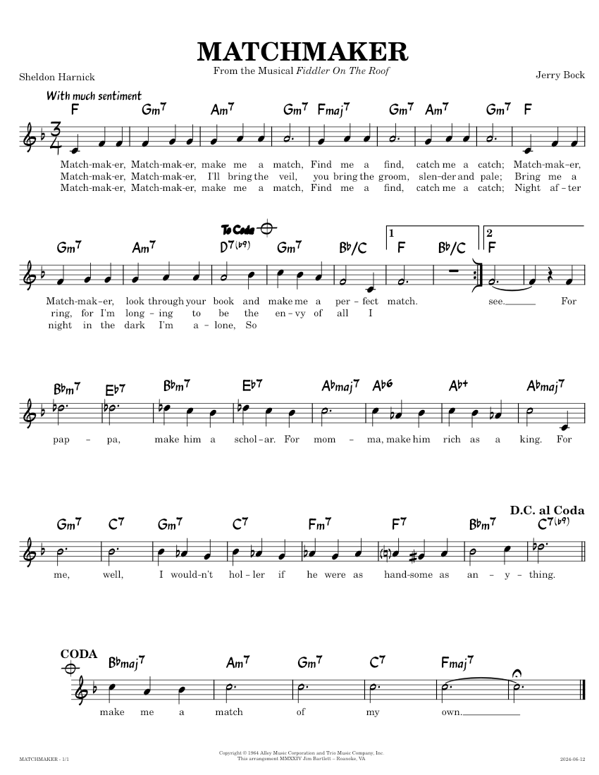 Matchmaker [lead sheet] Sheet music for Piano (Solo) | Musescore.com