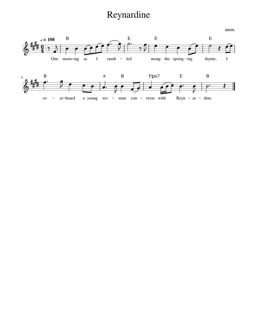 Reynardine Sheet music for Piano (Solo) Easy | Musescore.com