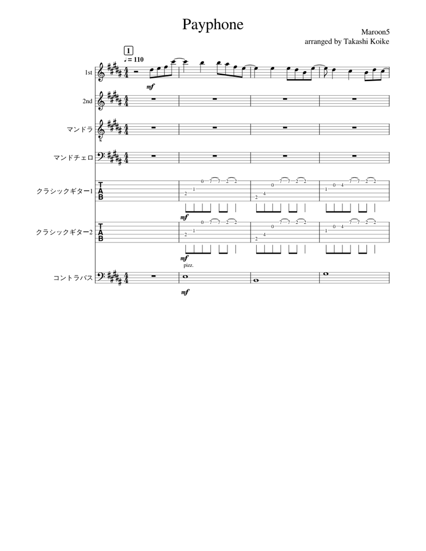 Payphone Sheet Music and Tab with Chords for Contrabass, Guitar ...