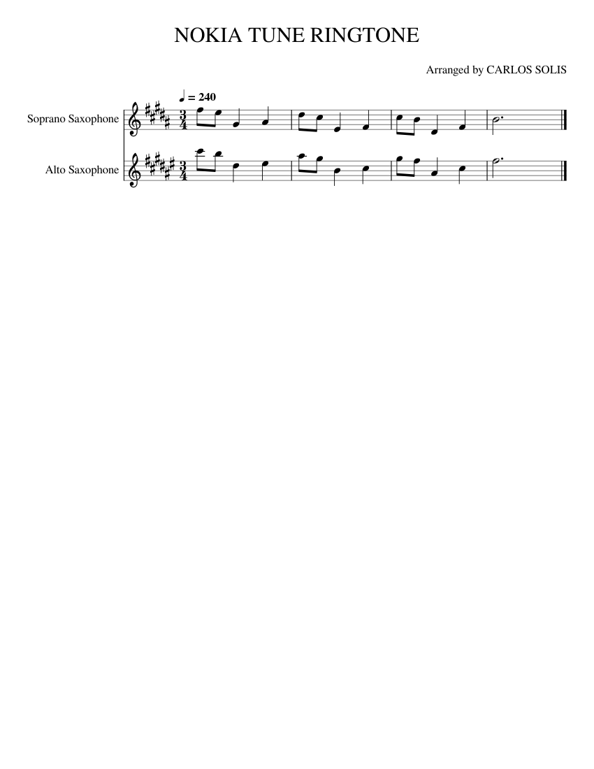NOKIA TUNE RINGTONE by CARLIT0CHURRIT0 Sheet Music for Saxophone alto ...