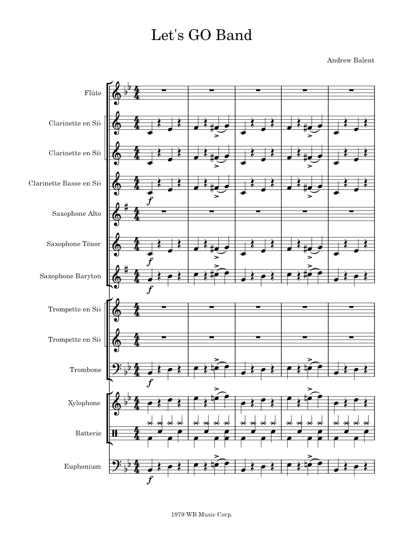 Let's Go Band Sheet Music for Trombone, Euphonium, Flute, Clarinet in b ...
