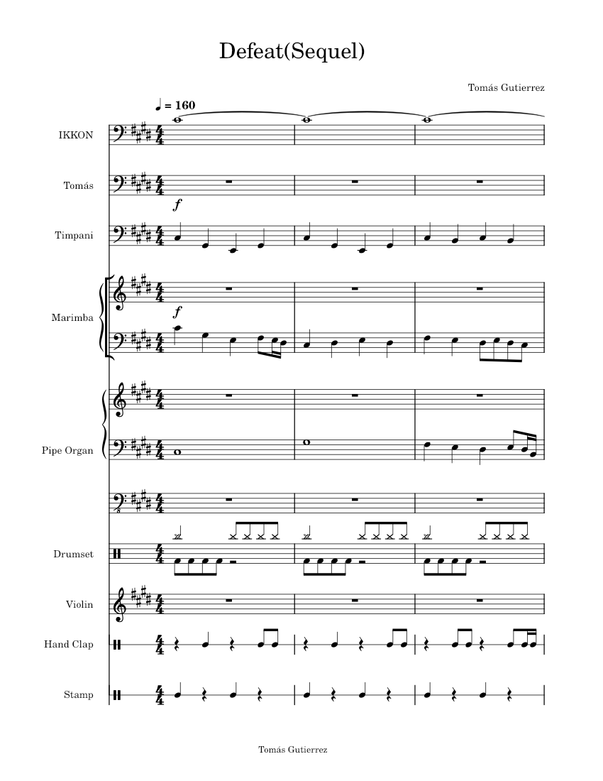 Defeat(Sequel) Sheet music for Organ, Timpani, Violin, Guitar & more ...