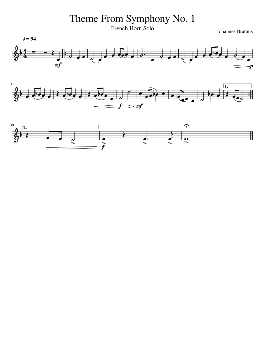 Theme From Symphony No. 1 Sheet music for Piano (Solo) | Musescore.com