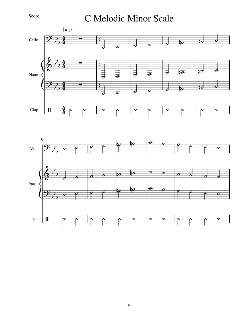 C Minor Melodic Scale Sheet music for Piano, Cello, Hand clap (Mixed ...
