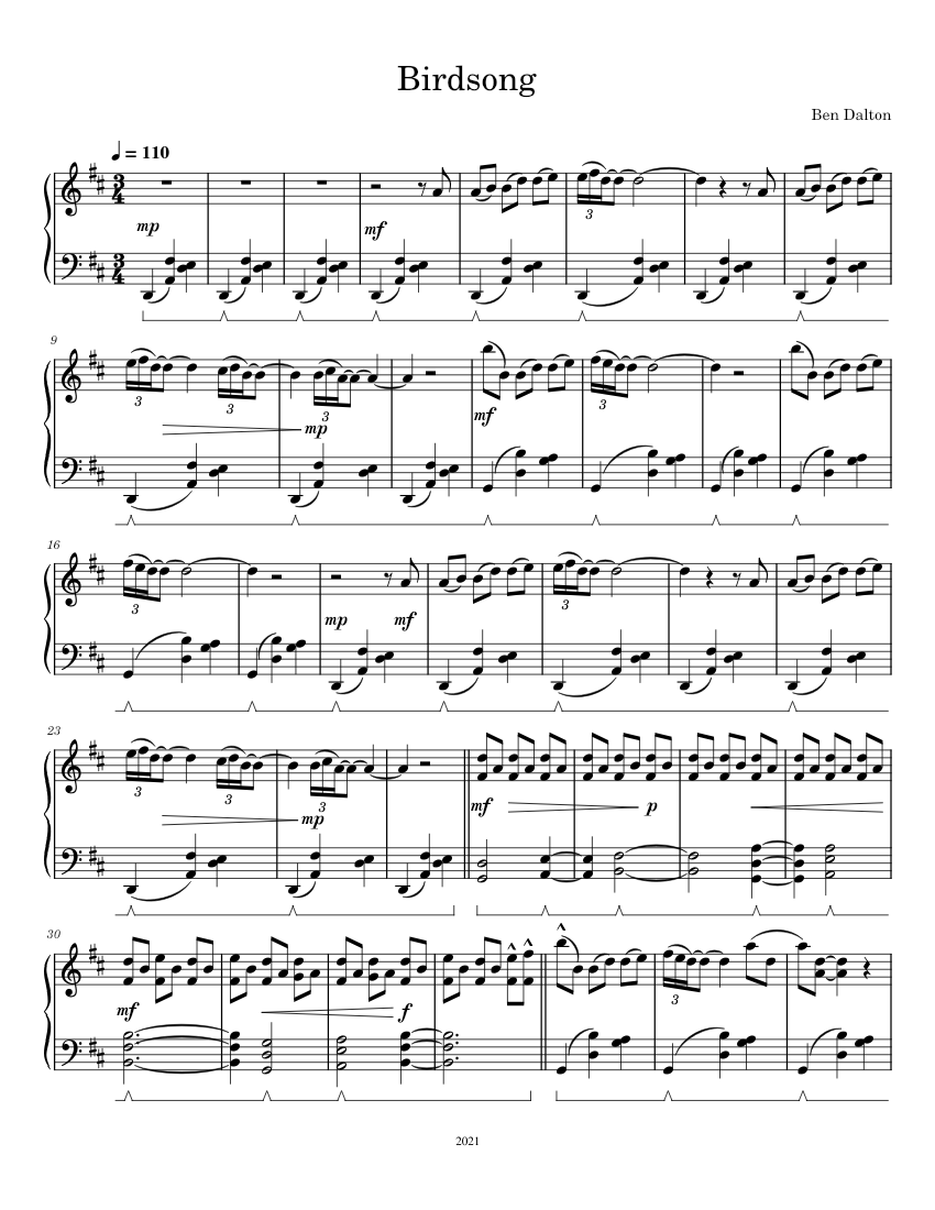 Birdsong - Ben Dalton Sheet music for Piano (Solo) | Musescore.com