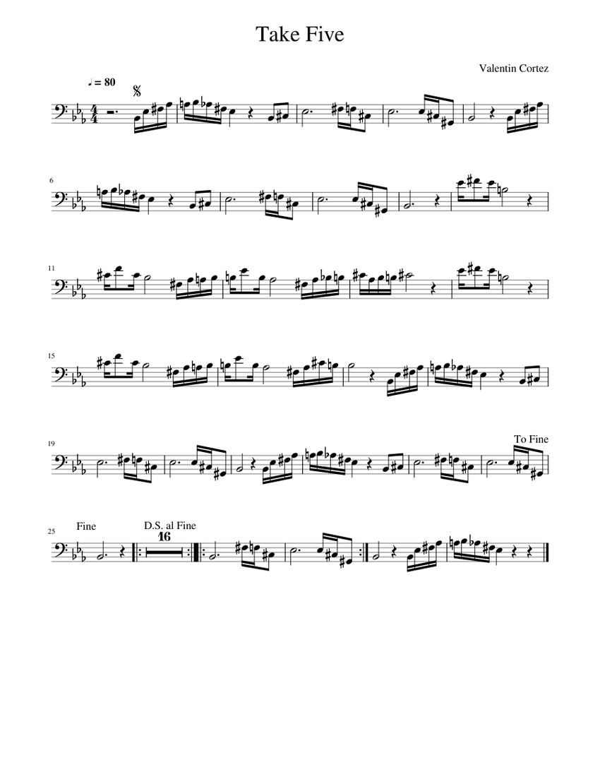 Take Five trombone Sheet Music for Piano (Solo) easy | MuseScore.com