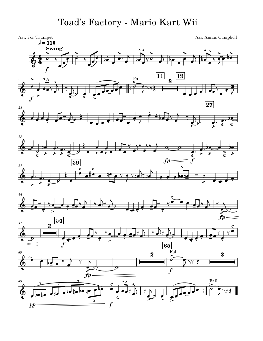 Toad's Factory - Mario Kart Wii, Arr for Trumpet Sheet Music for ...