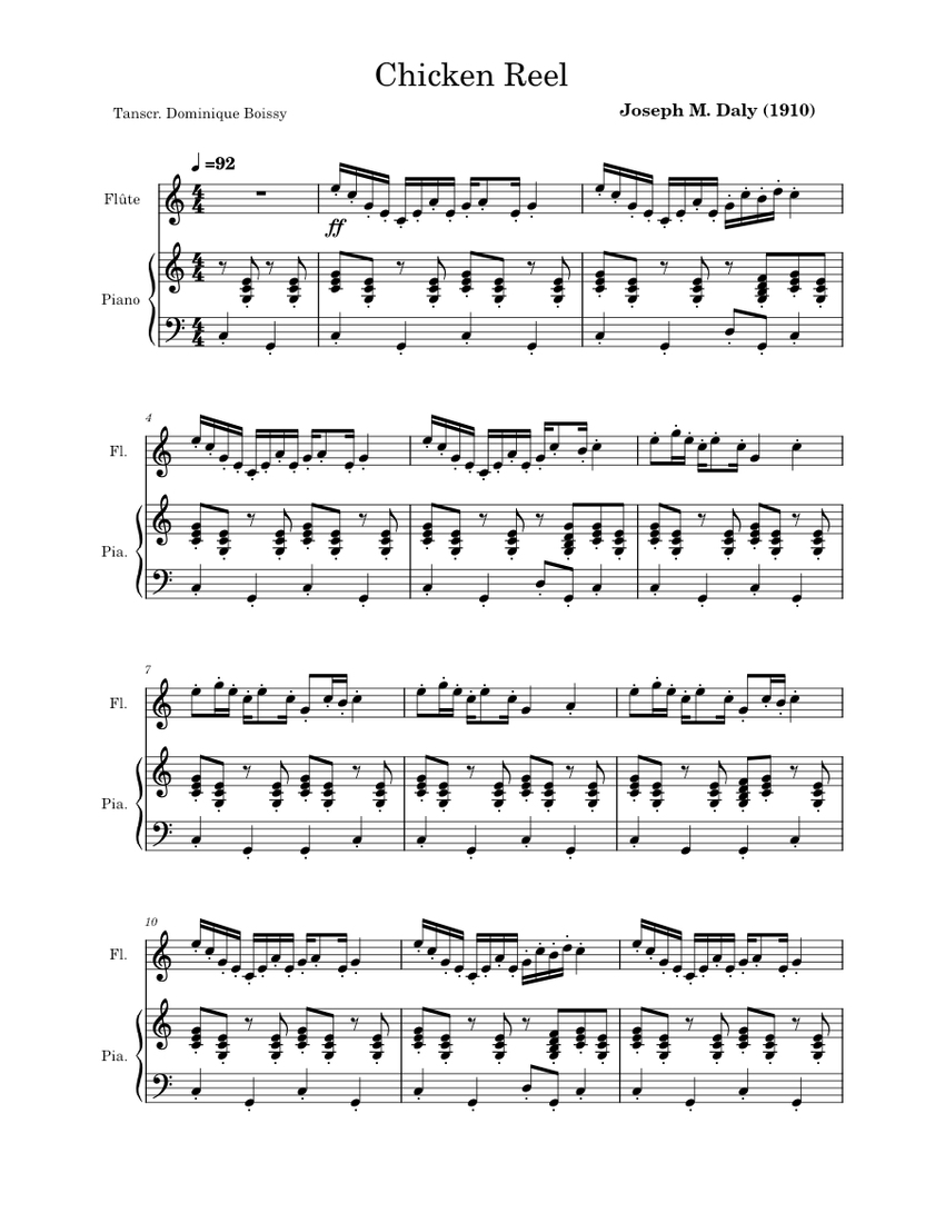 Chicken Reel Sheet music for Piano, Flute (Piano-Voice) | Musescore.com