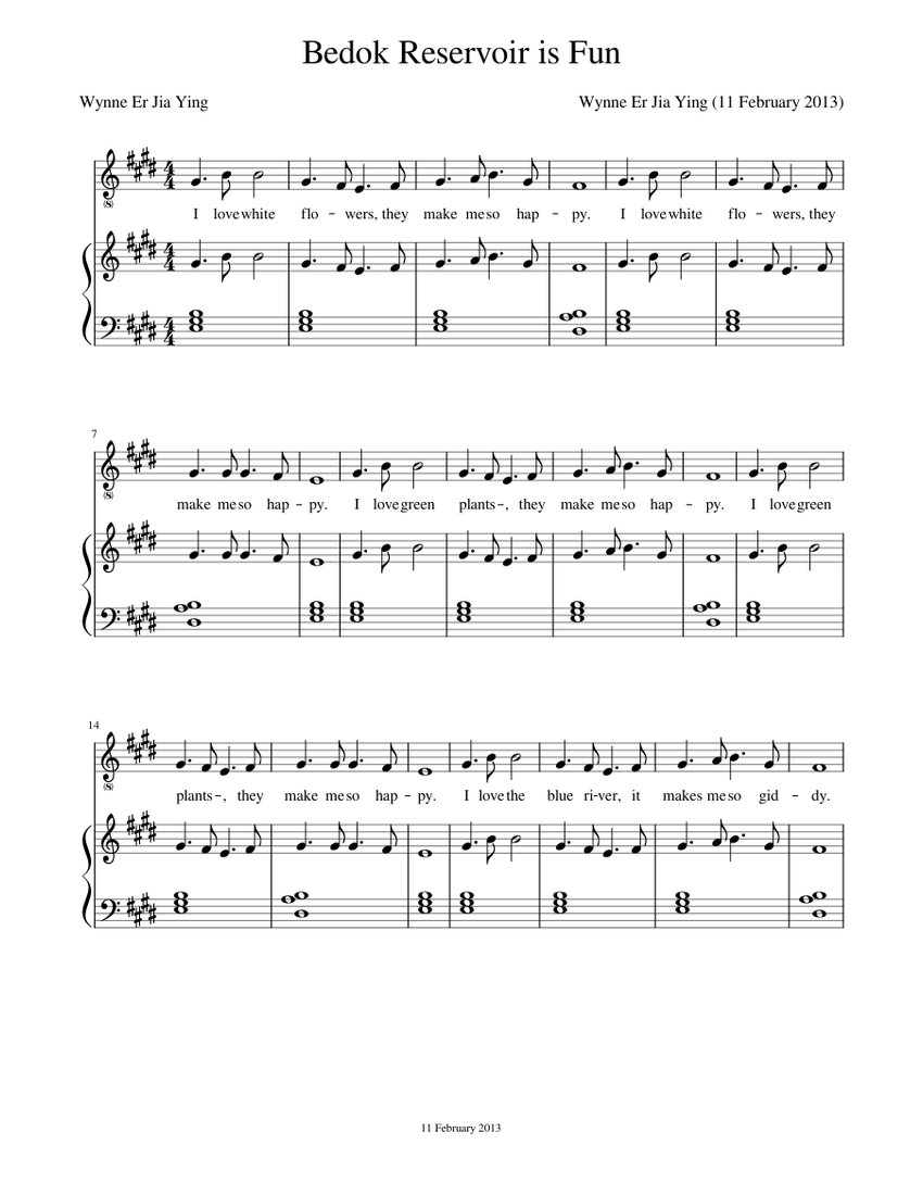 Bedok Reservoir is Fun Sheet music for Piano, Vocals (Piano-Voice ...