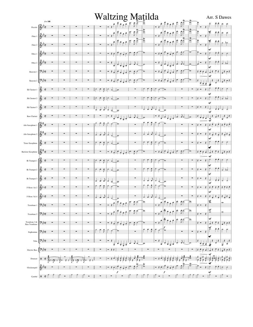 Waltzing Matilda Sheet music for Trombone, Euphonium, Tuba, Flute ...