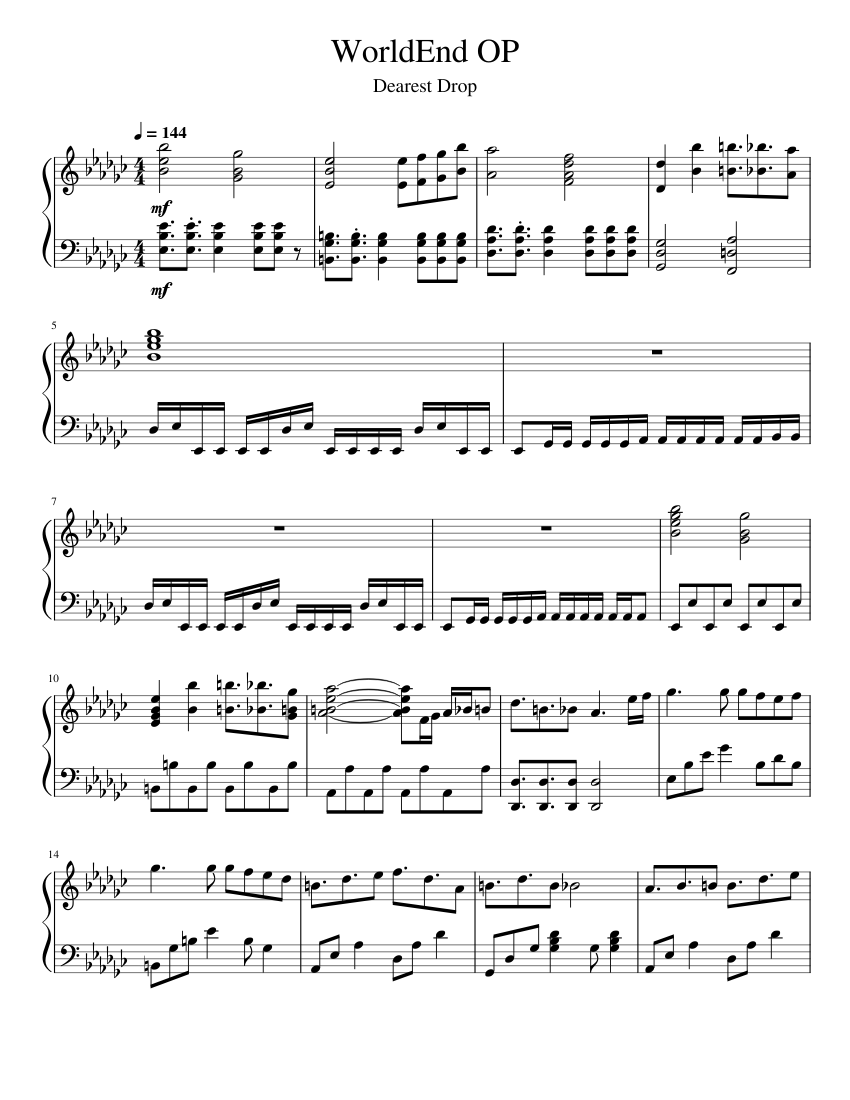 WorldEnd OP Dearest Drop Sheet Music for Piano (Solo) | MuseScore.com