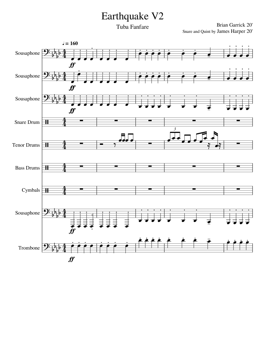 Earthquake V2 Sheet music for Trombone, Snare drum, Crash, Tenor drum ...