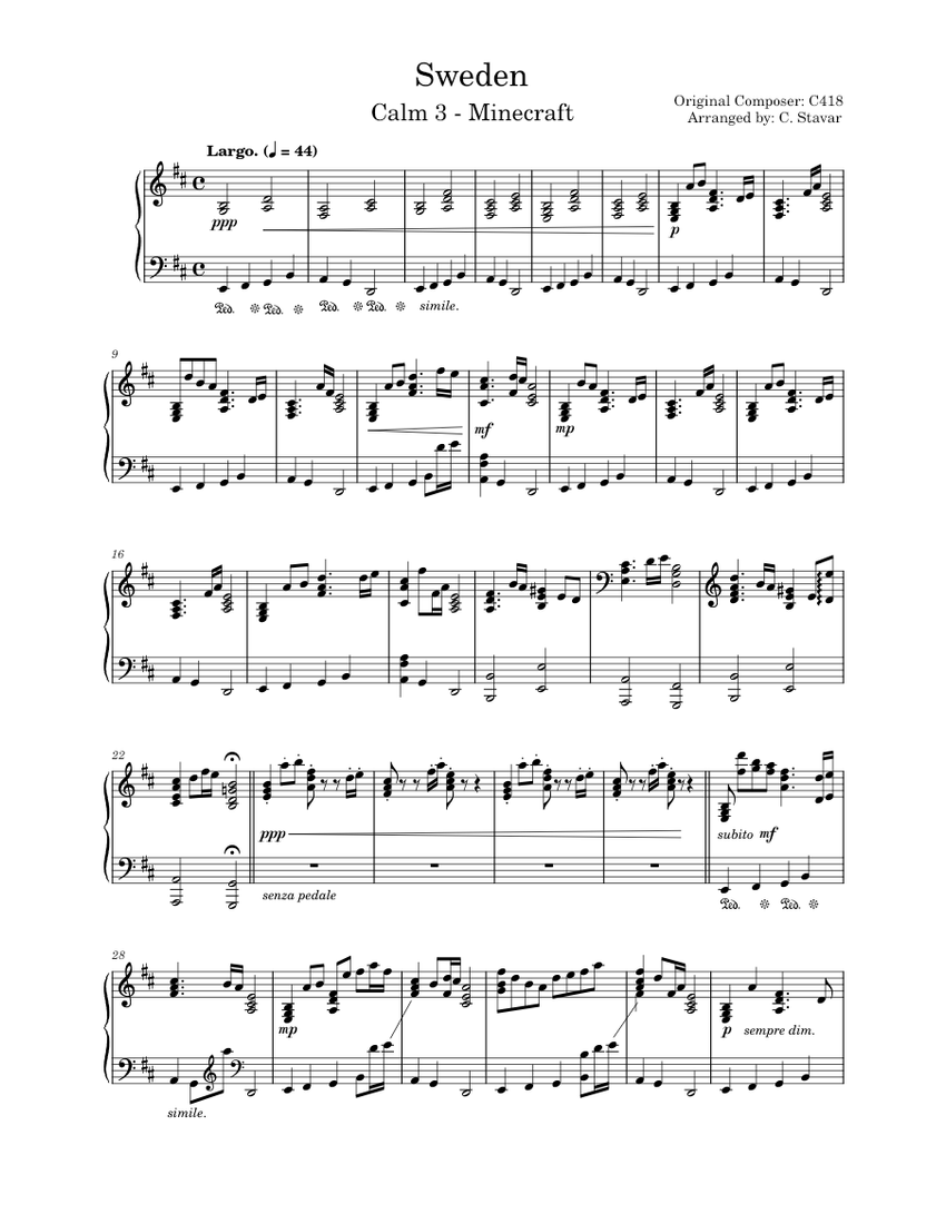 Sweden (Minecraft) - C418 Sheet music for Piano (Solo) | Musescore.com