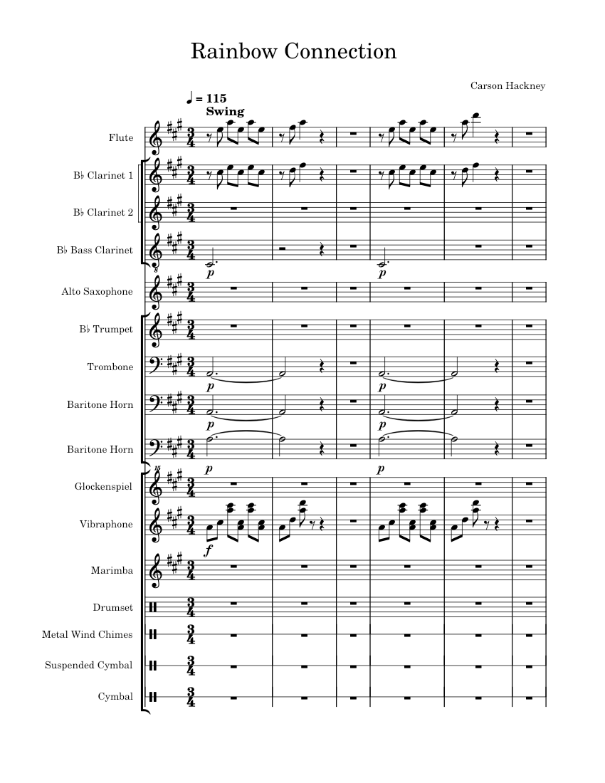 Rainbow Connection Sheet Music for Trombone, Flute, Clarinet in b-flat ...