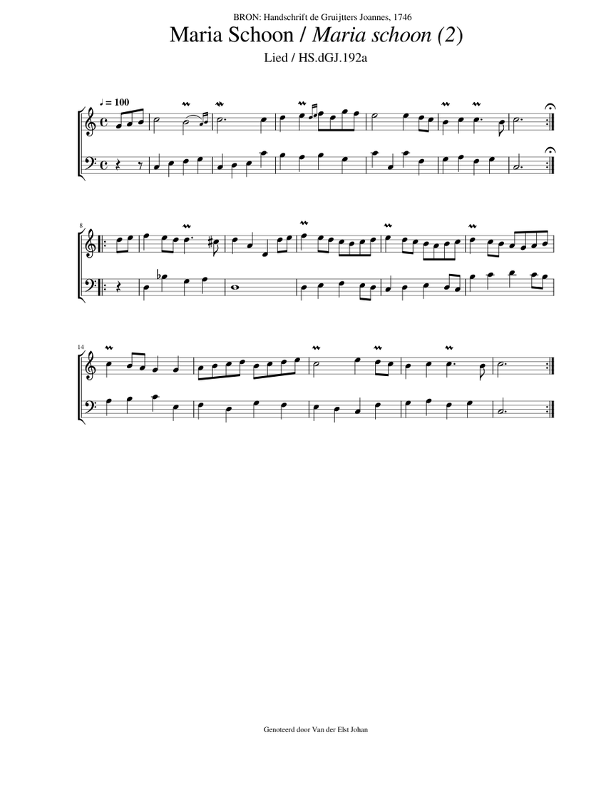 Maria Schoon / Maria schoon (2) (HS.dGJ.192a) Sheet music for Violin ...