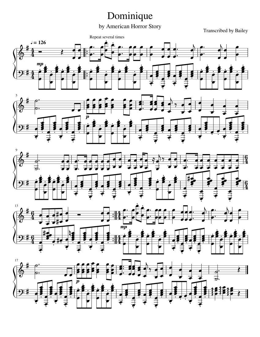 Dominique Sheet Music for Piano (Solo) | MuseScore.com