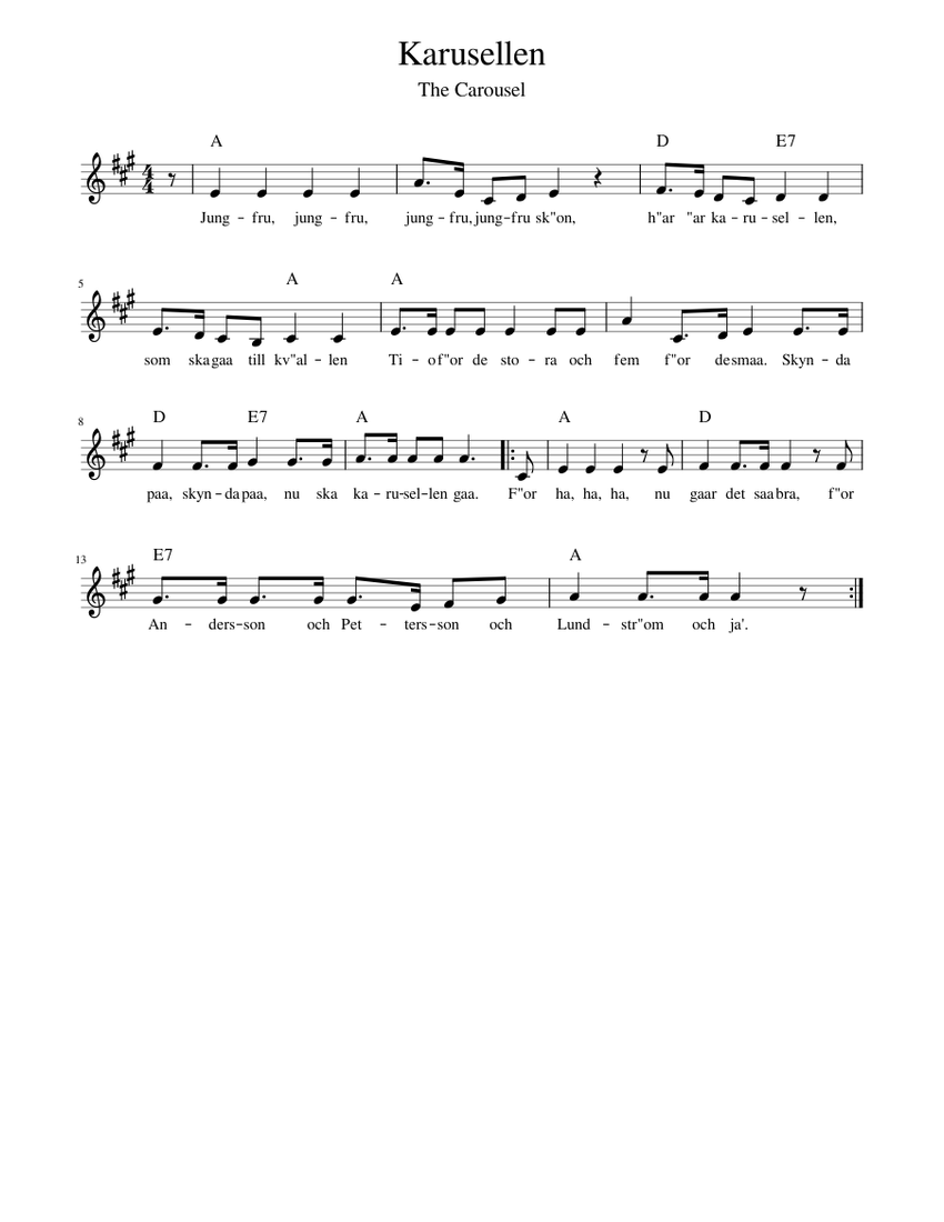 Karusellen Sheet Music For Piano Solo Easy Musescore