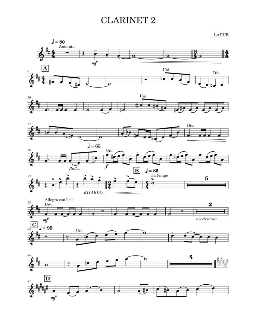 CLARINET 2 Sheet Music for Piano (Solo) Easy | MuseScore.com