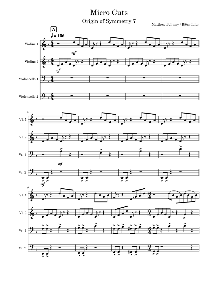 Muse - Micro Cuts Sheet music for Violin, Cello (String Quartet ...