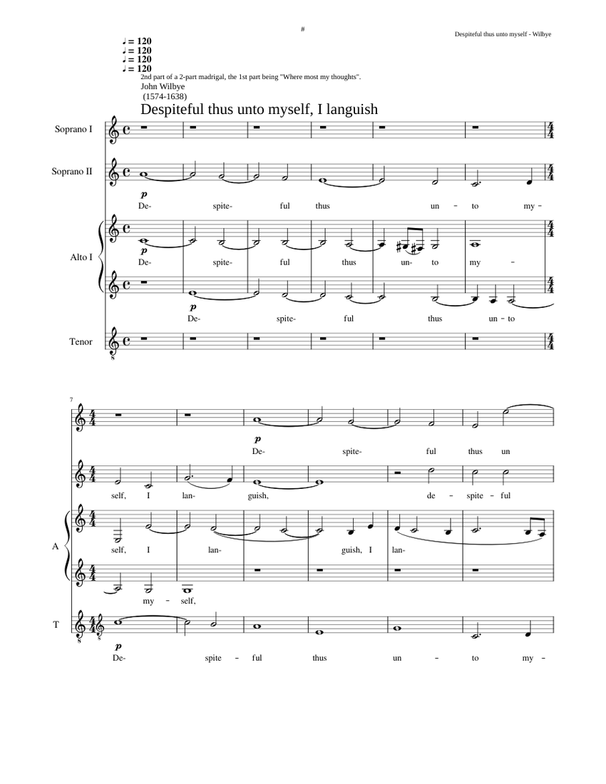 Despiteful thus unto myself, I languish - John Wilbye Sheet music for ...