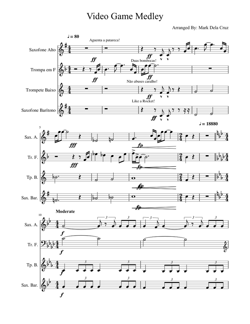 Video Games medley Sheet music for Trumpet bass, Saxophone alto ...