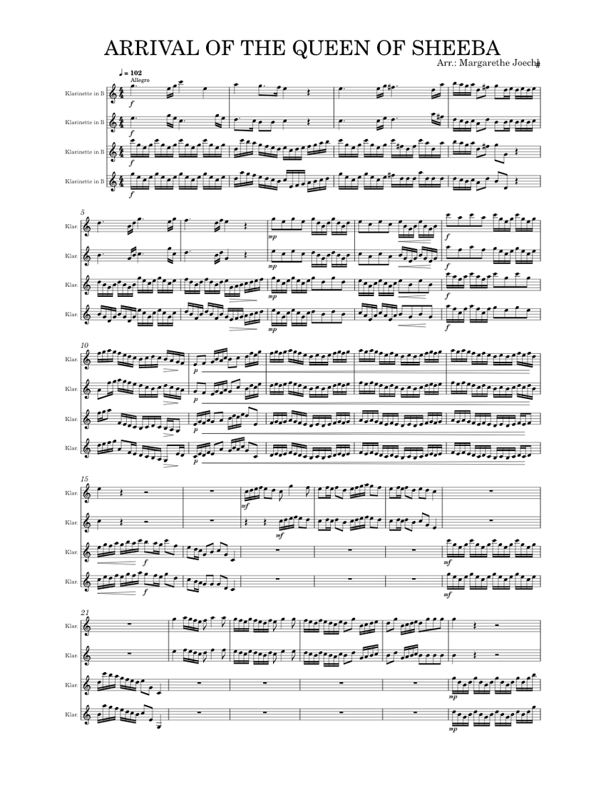 The Arrival of the Queen of Sheba – Georg Friedrich Händel Sheet Music ...