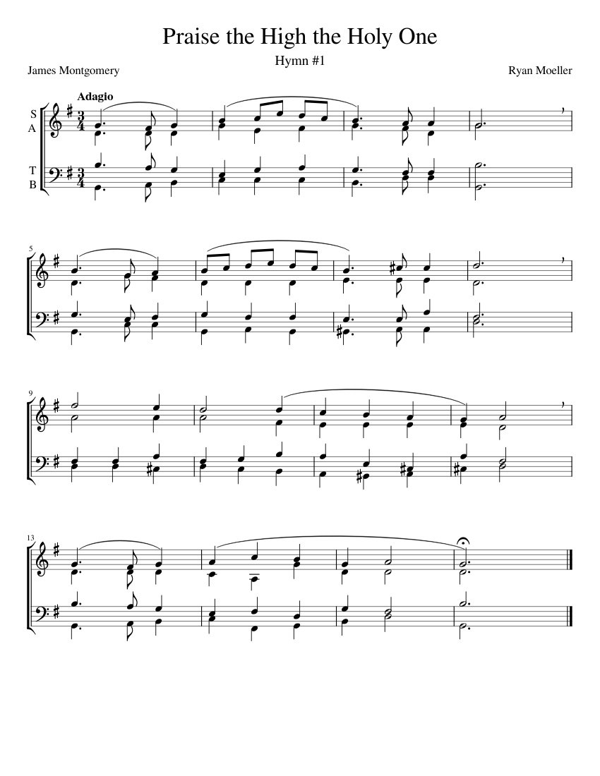 Praise the High the Holy One - Hymn #1 Sheet Music for Female, Male ...