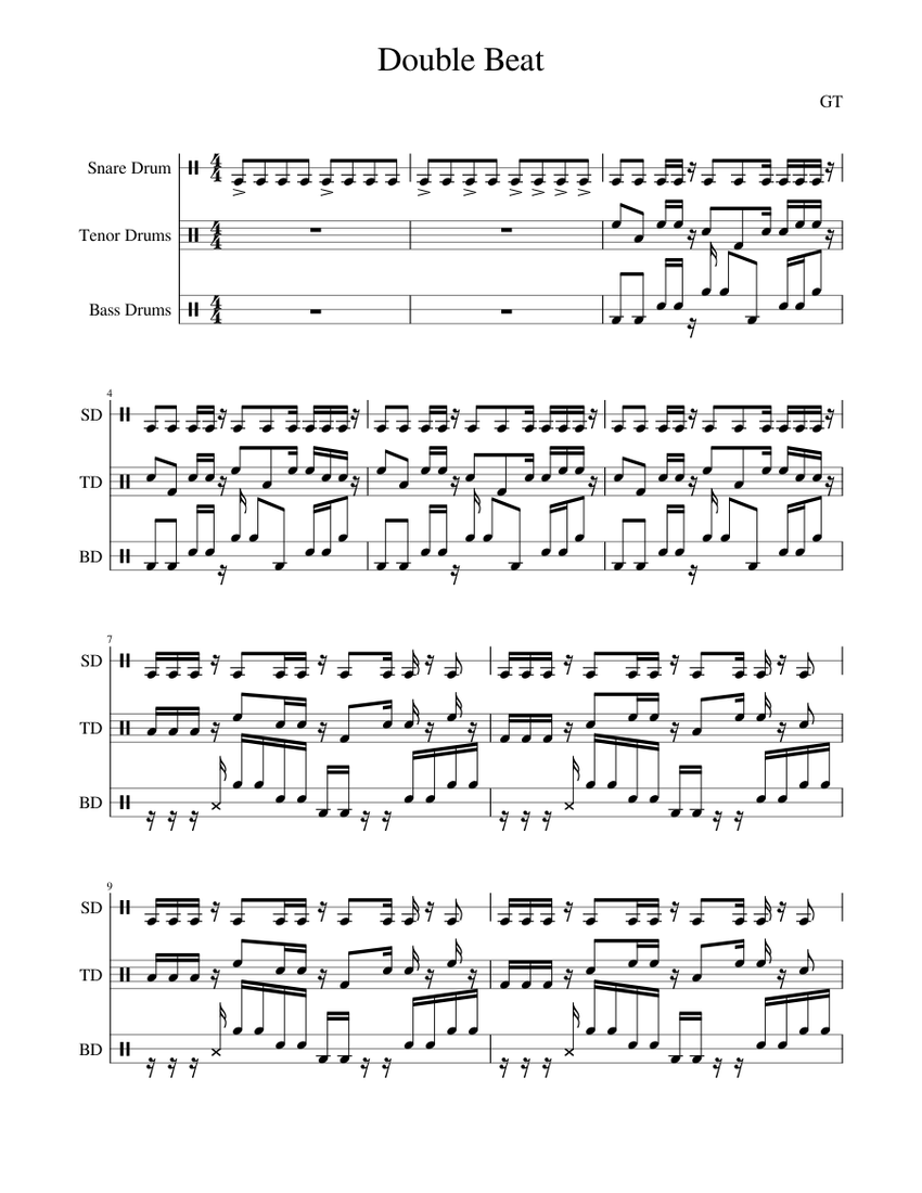 Double Beat boogie Sheet music for Snare drum, Tenor drum, Bass drum ...