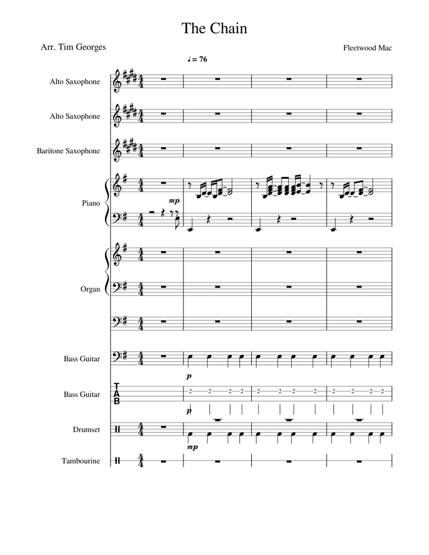 The Chain Sheet music for Piano, Organ, Tambourine, Saxophone alto ...