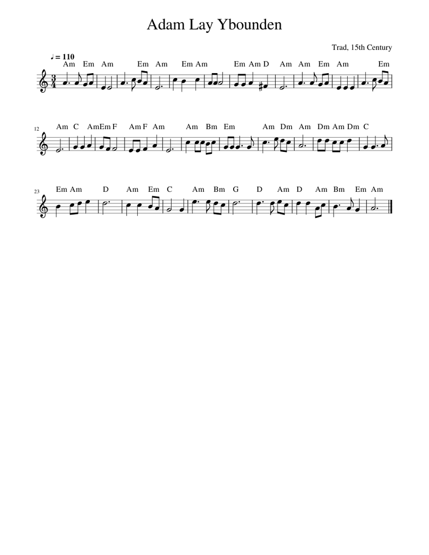 Traditional music - Adam Lay Ybounden Sheet music for Piano (Solo) Easy | Musescore.com
