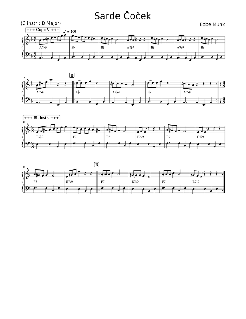 Sarde Cocek - Ebbe Munk Sheet music for Piano (Mixed Ensemble) Easy ...
