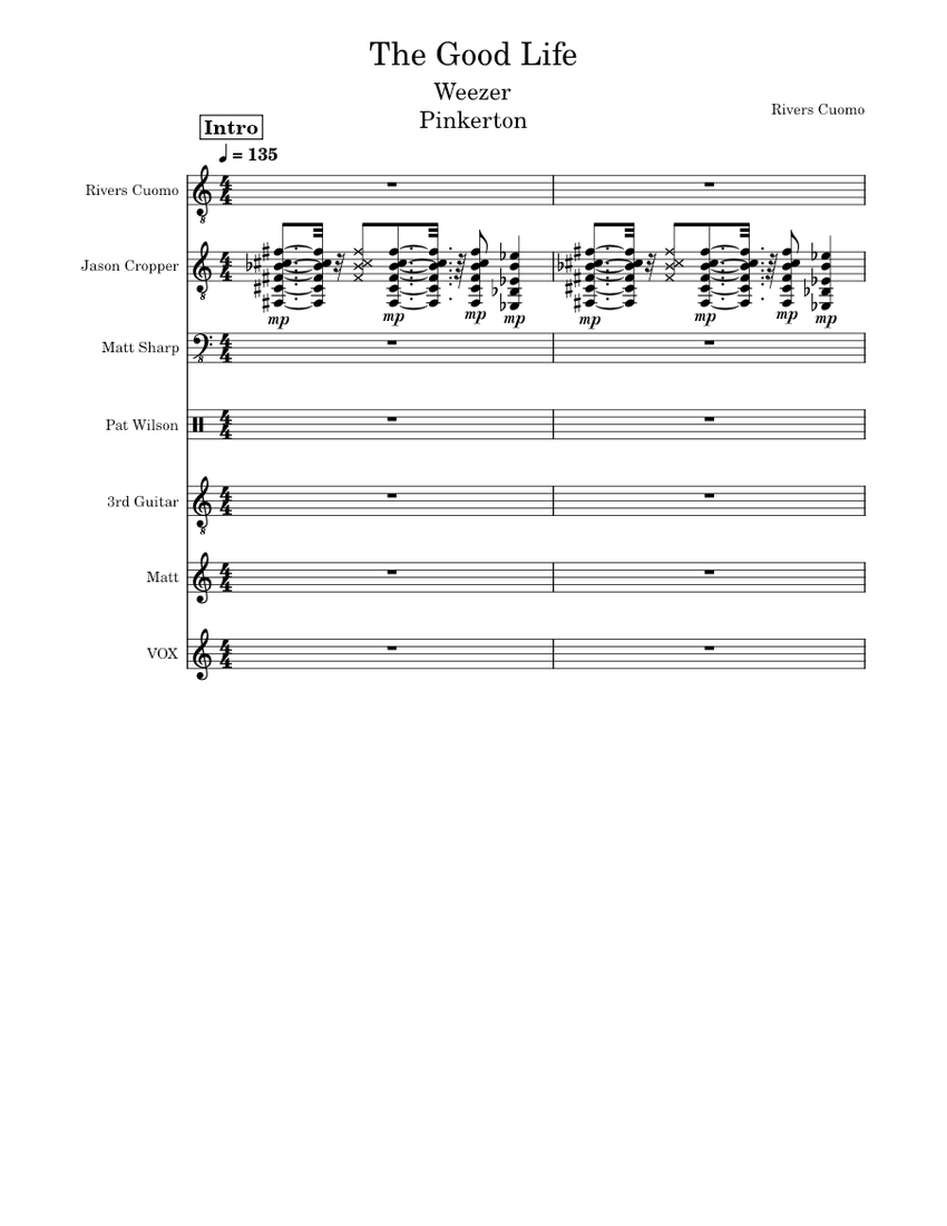 The Good Life – Weezer Sheet Music for Piano, Celesta, Guitar, Bass ...