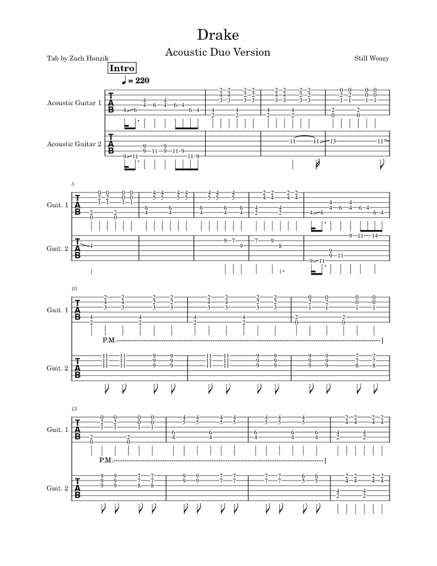 Drake – Still Woozy Tab Sheet Music for Guitar (String Duet) | MuseScore.com